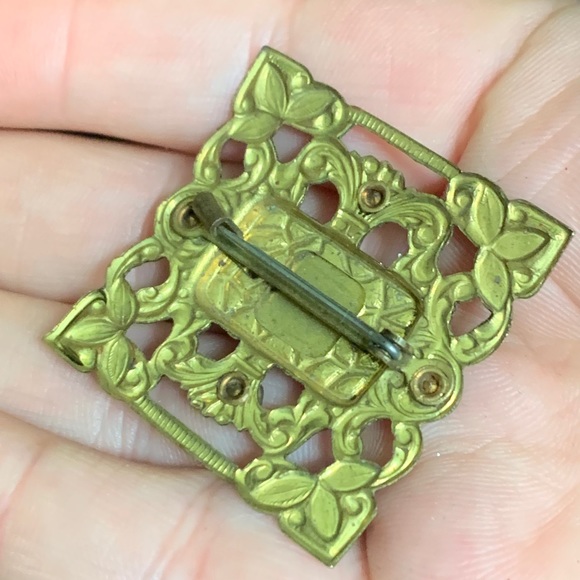 Vintage | Jewelry | Vintage Square Victorian Style Brass Resin Brooch ...